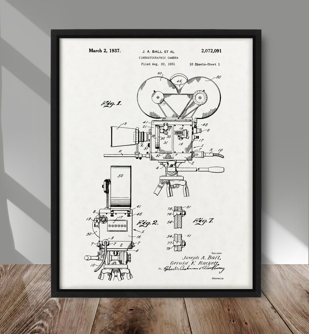 Cinematographic Camera Patent Poster, Vintage Movie Camera Patent Print ...