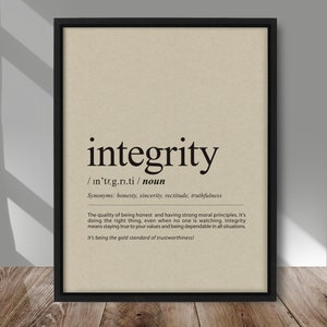 Integrity Definition Poster, Integrity Definition Art Print, Integrity ...
