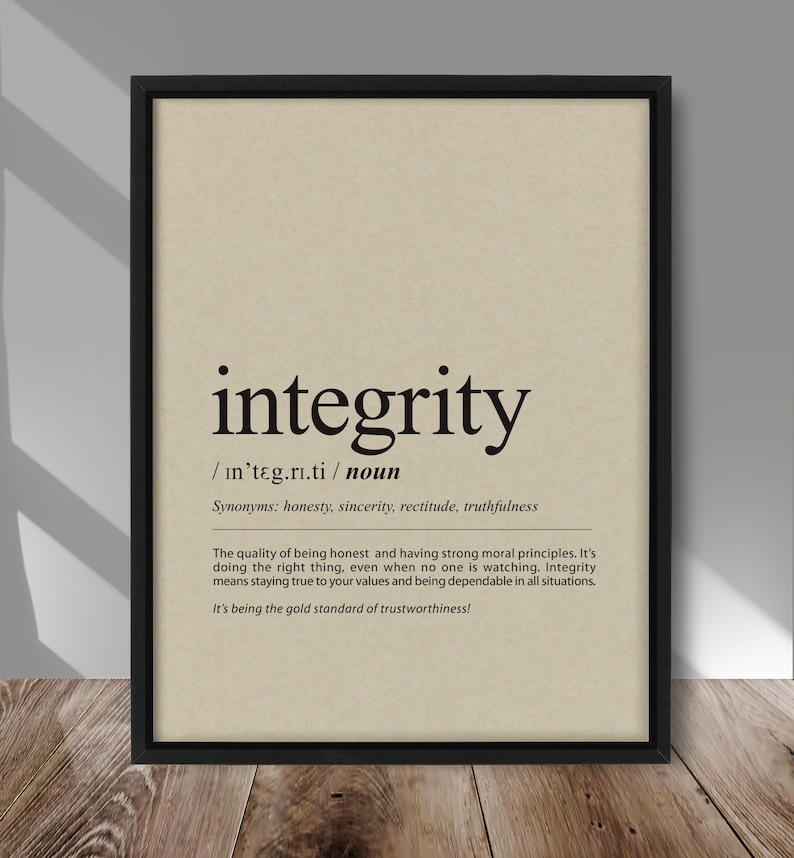 Integrity Definition Poster, Integrity Definition Art Print, Integrity ...