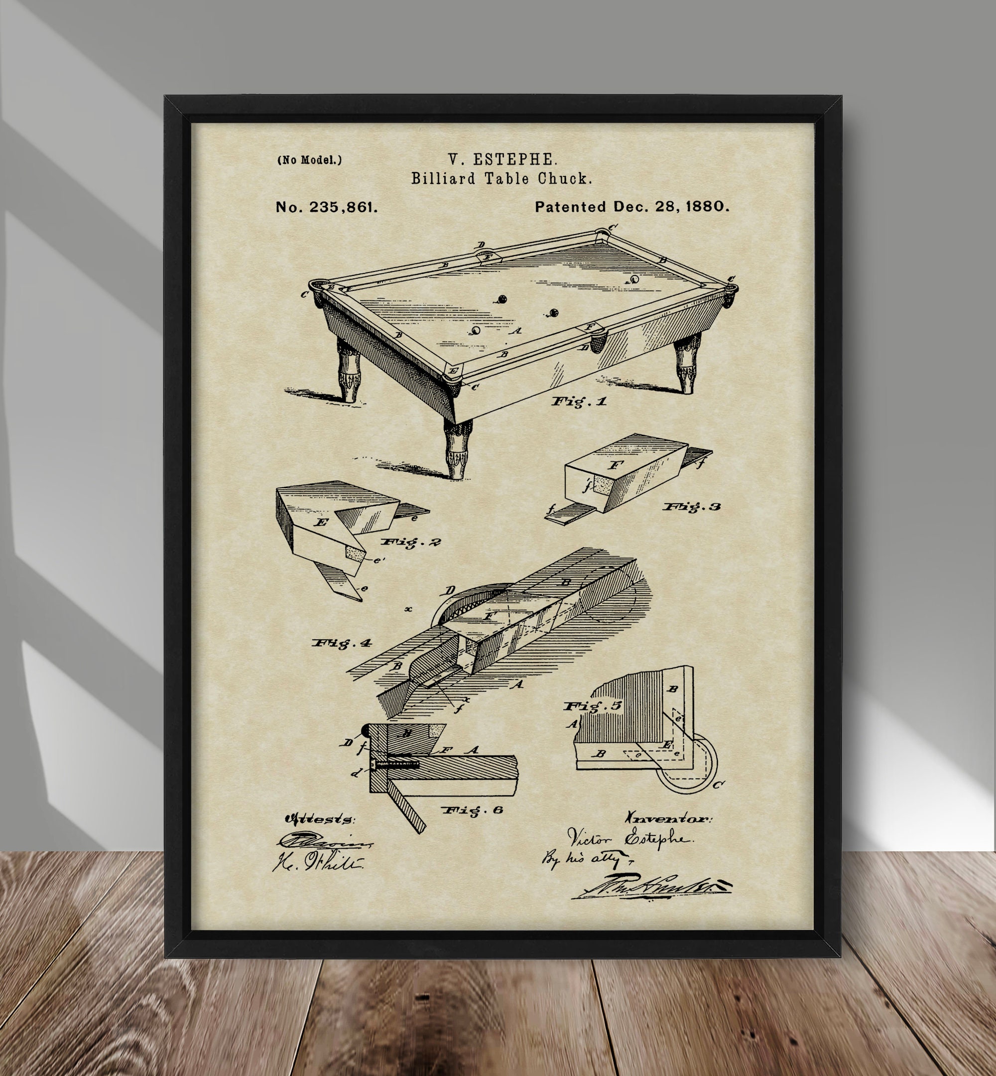 Billiard Table Chuck Patent Poster, Pool Table Chuck Patent Print ...