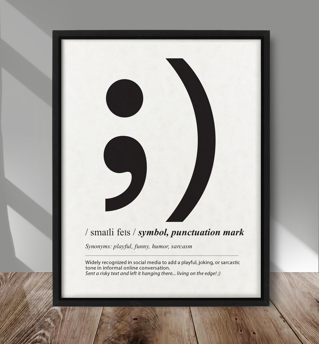 Wink Sign Definition Print, Punctuation ;) Poster, Winking Emoji Poster ...