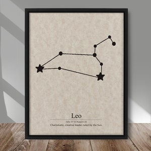 Leo Constellation Definition Print, Zodiac Sign Leo Definition Poster ...