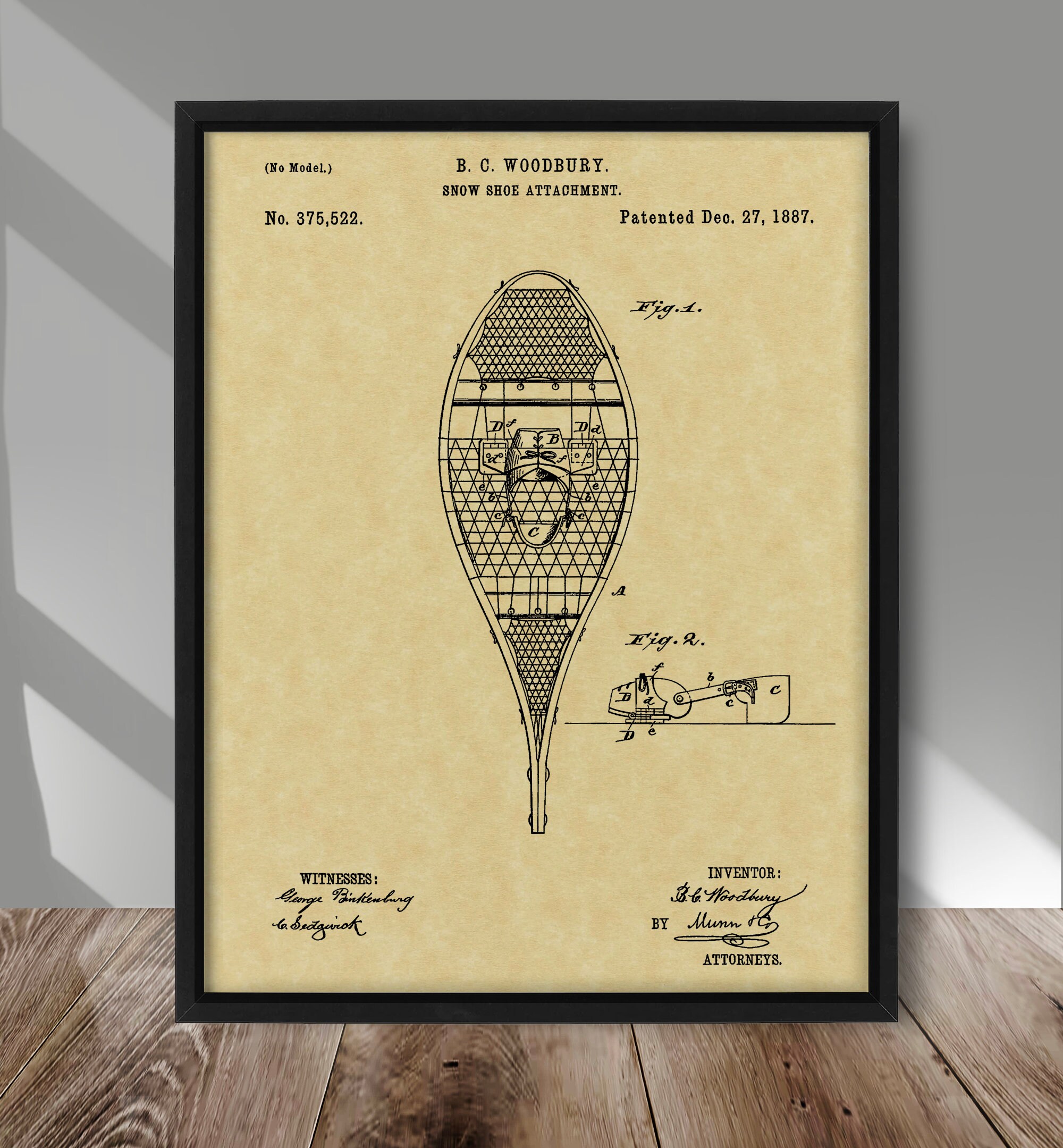 Snow Shoe Attachment Patent Poster, Snow Shoe Patent Print, Vintage ...