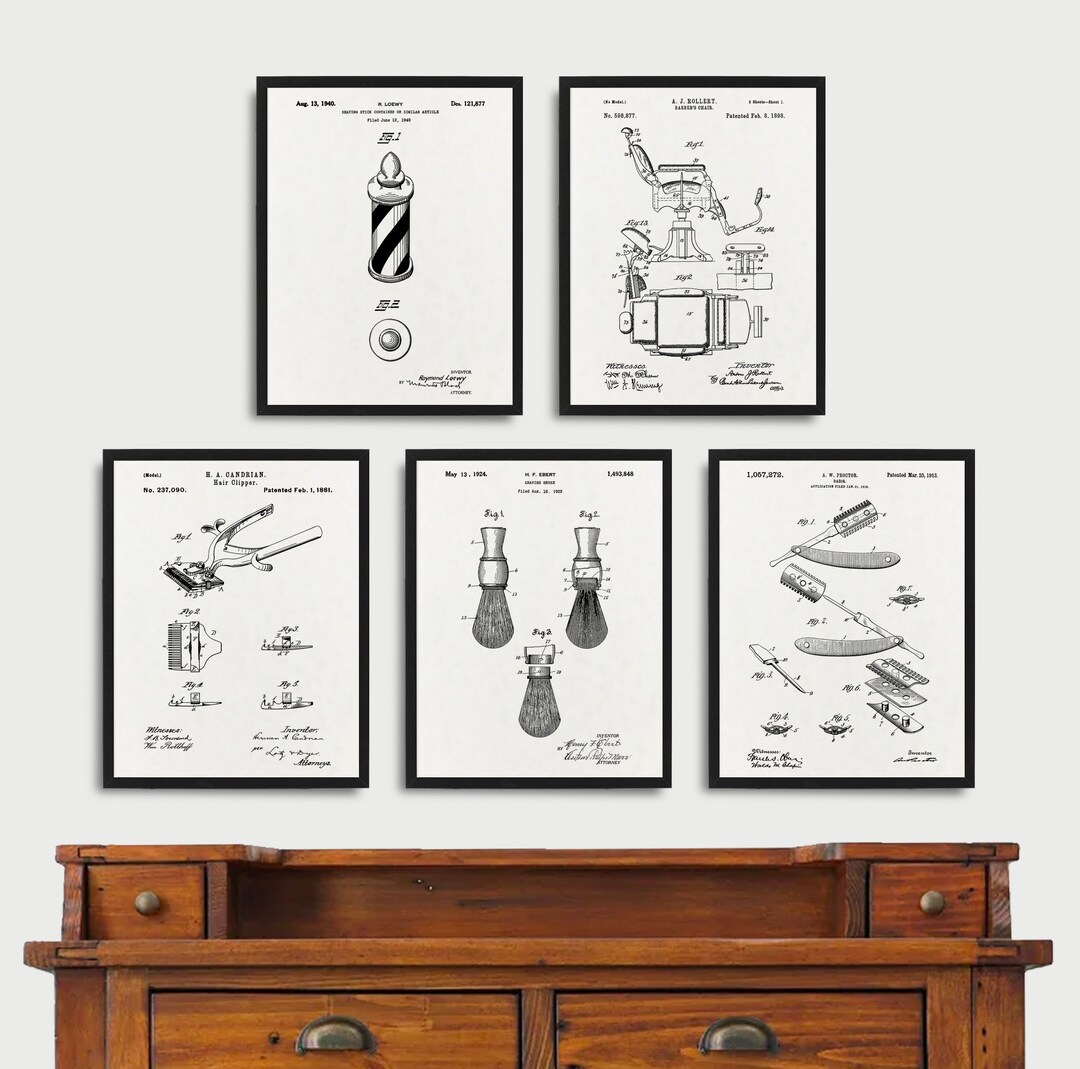 Barbershop Patents 5 Poster Set, Barber Shop Sign Patent, Barber's ...