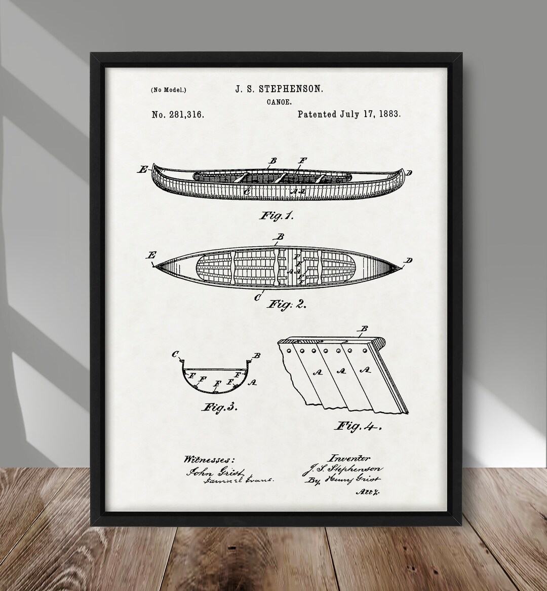 Canoe Patent Poster, Canoe Camping Patent Print, Vintage Canoe Patent ...