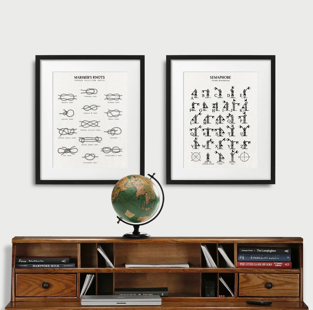 Nautical 2 Poster Set, Mariner's Knots Print, Semaphore Poster, Common ...