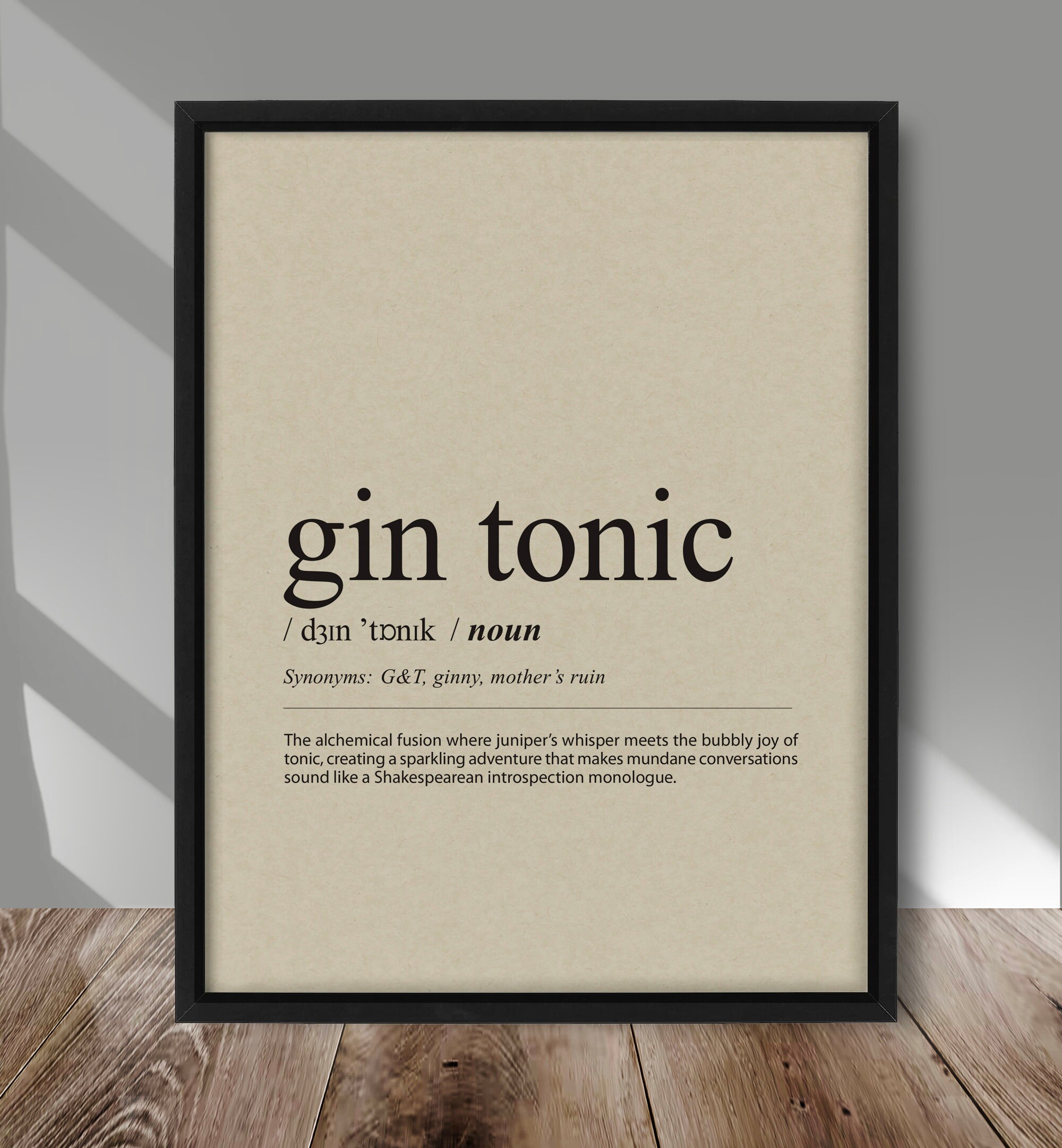 Gin Tonic Definition Print, Gin Tonic Definition Poster, Alcohol ...