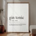 Gin Tonic Definition Print, Gin Tonic Definition Poster, Alcohol ...