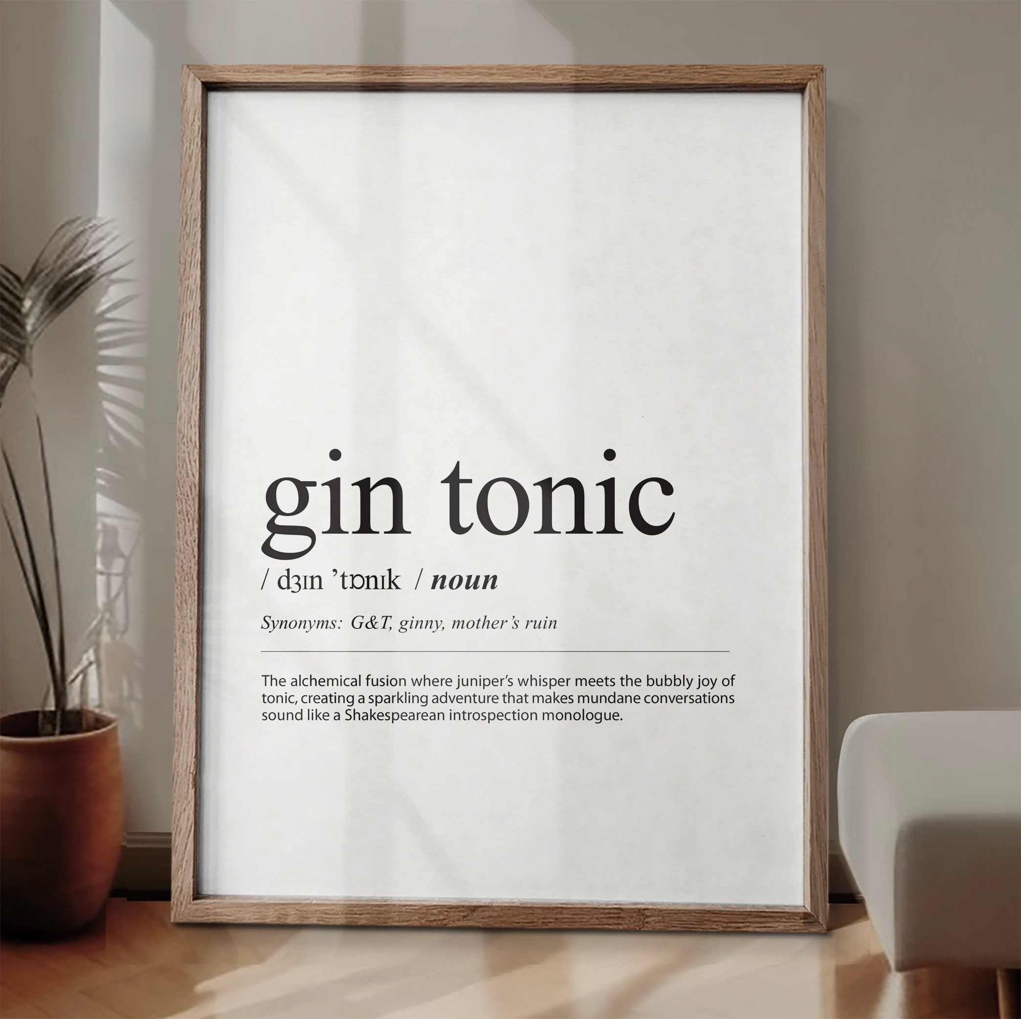 Gin Tonic Definition Print, Gin Tonic Definition Poster, Alcohol ...