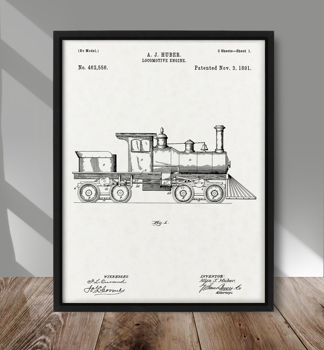 Locomotive Engine Patent Print, Locomotive Engine 1891 Patent Poster ...