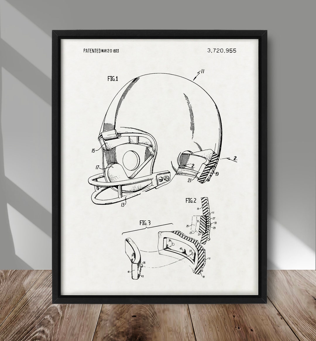 Vintage Football Helmet Patent Poster, Football Helmet Patent Print ...