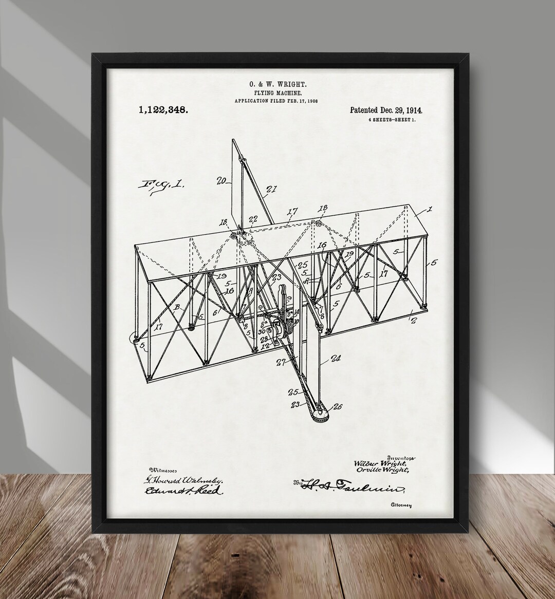 Wright Brothers Flying Machine Patent Poster, Vintage Flying Machine ...