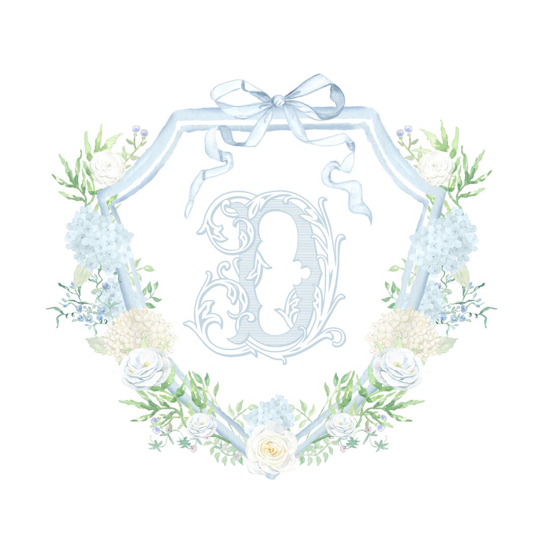 Personalized Baby Blue Floral Single-letter Monogram Wedding Crest ...