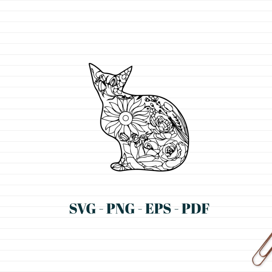 Floral Cat Svg Bundle, Cat Svg Files, Wildflower Cat Clipart, Floral ...