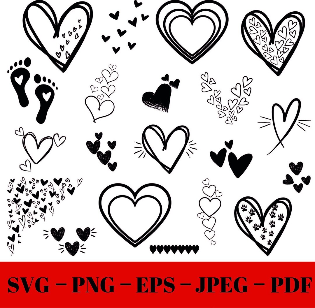 HEART Bundel SVG, HEART Doodle Svg, Heart Svg Cut Files for Cricut ...