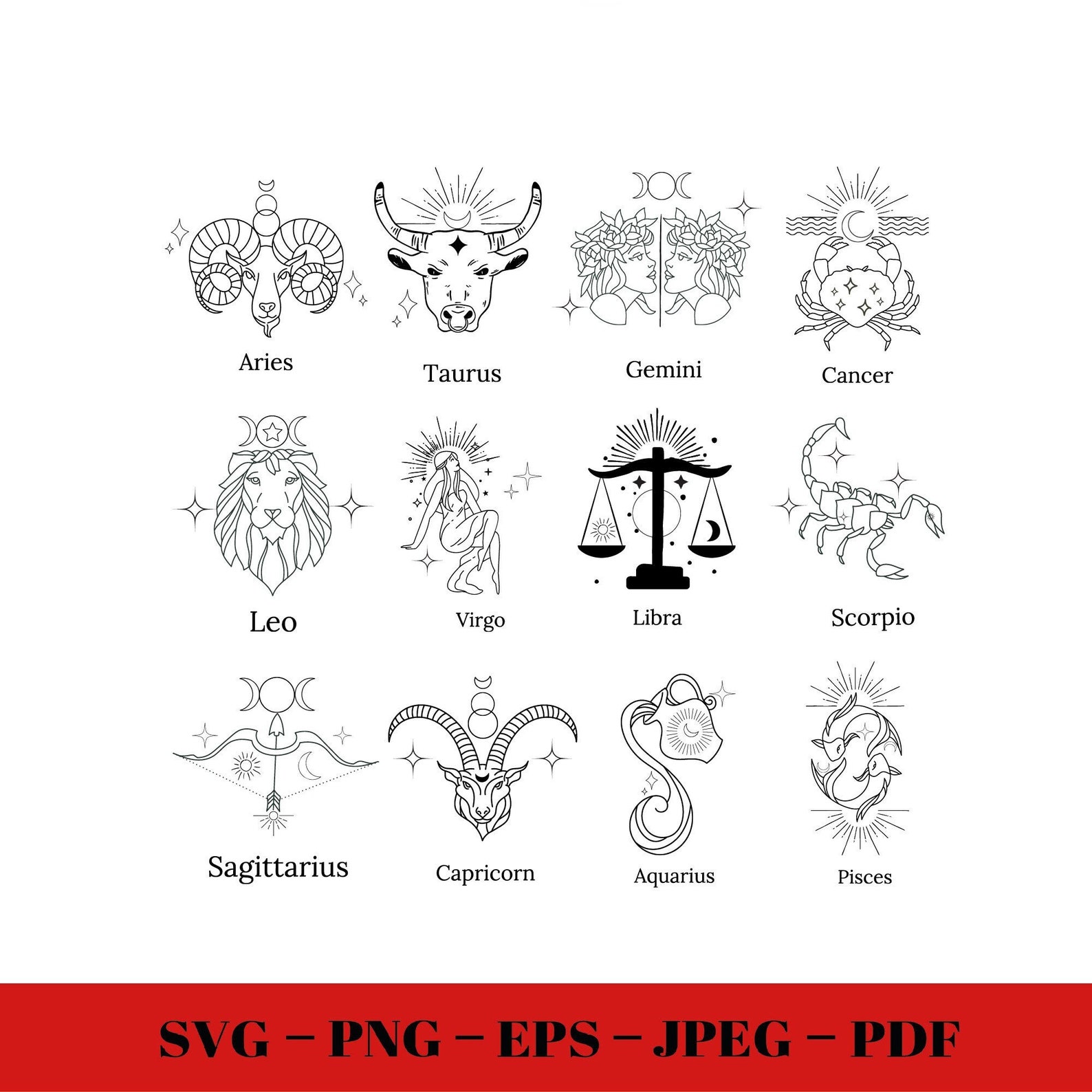 Zodiac Signs SVG Bundle, Astrology Signs Svg, Zodiac Symbols Svg ...