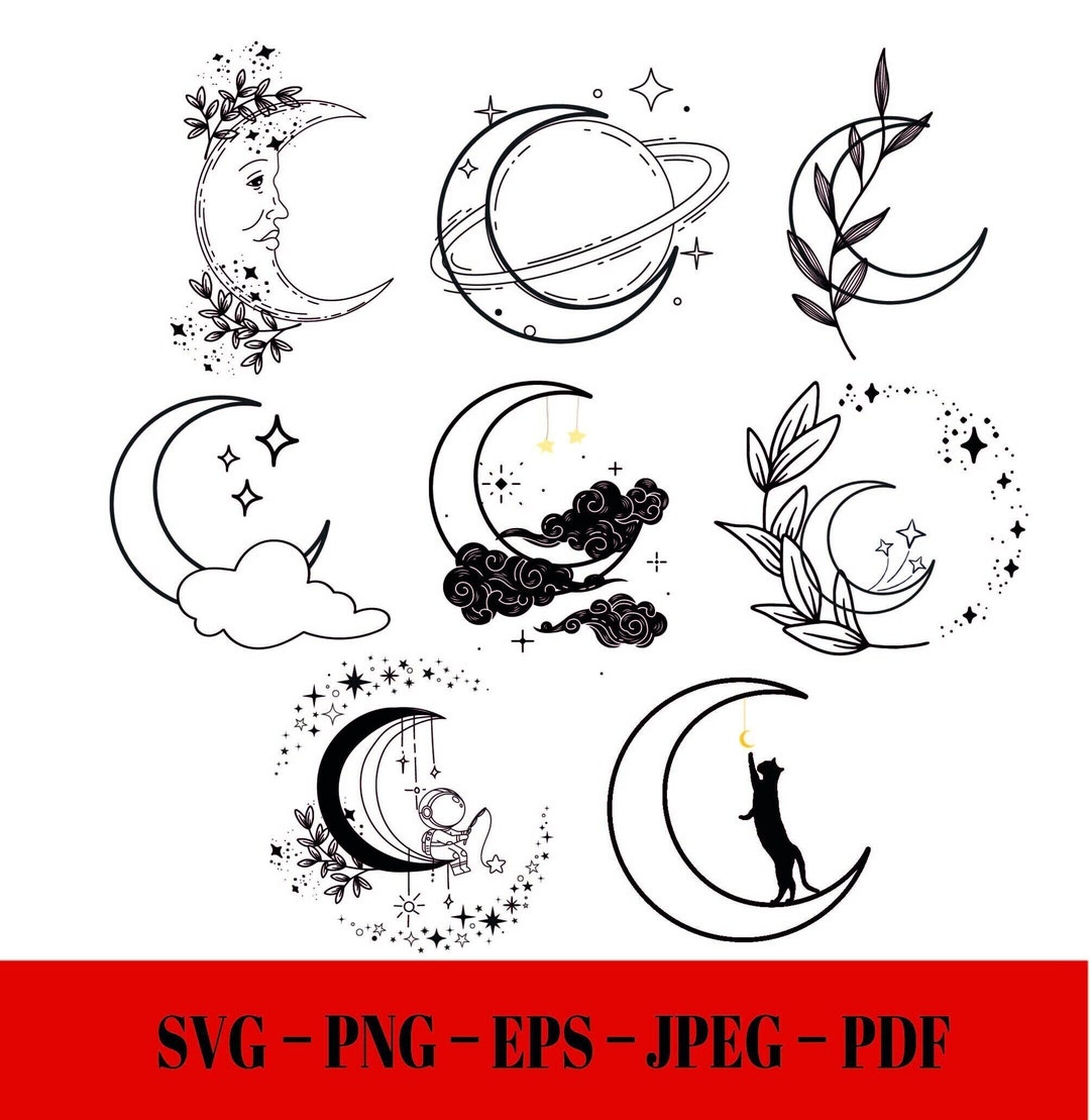 Moon SVG Bundle, Floral Moon Svg, Mystic Celestial Svg, Moon and Stars ...
