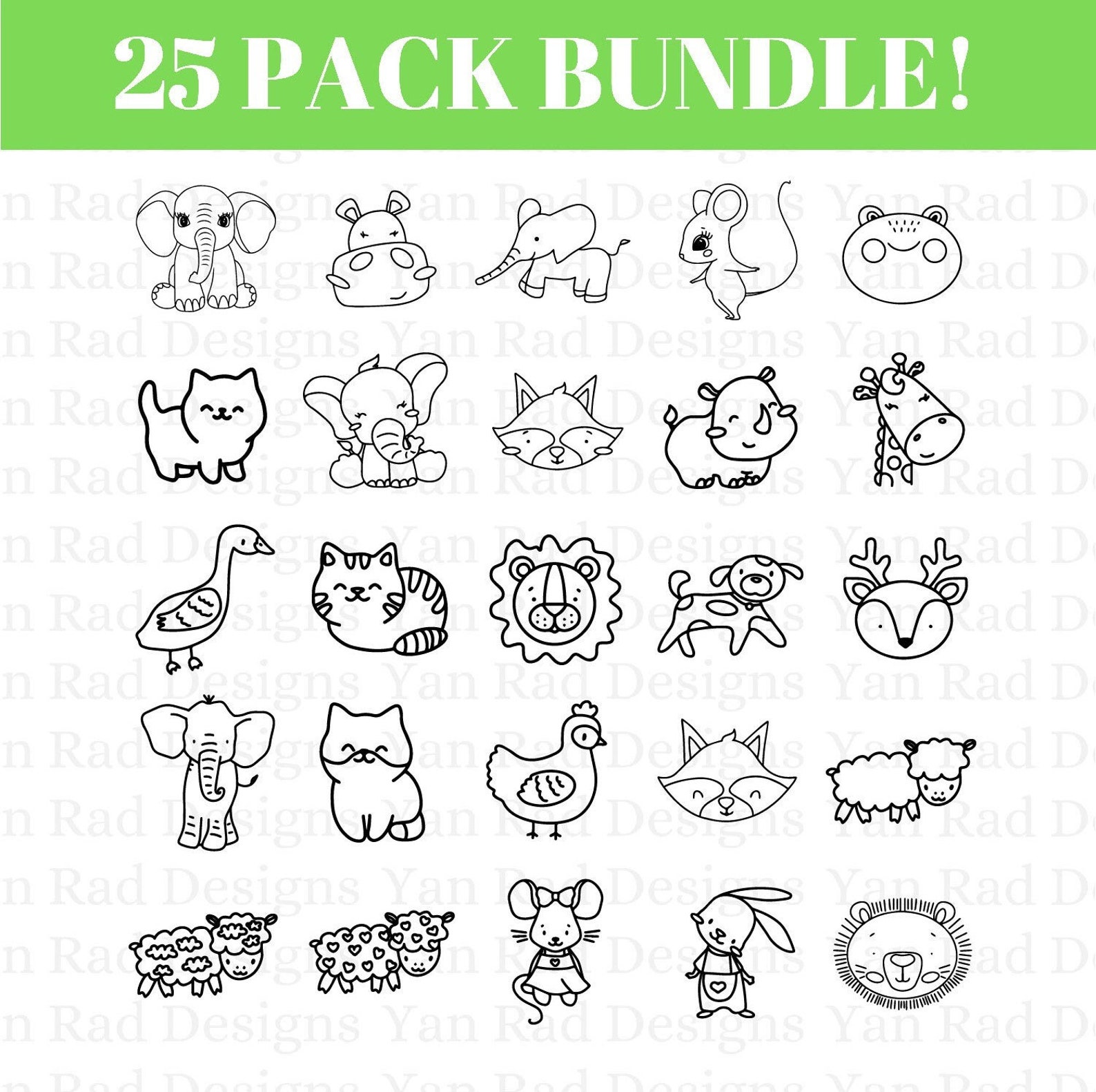 25 Animal Doodle Svg Bundle | Animal Svg | Doodle Svg | Safari Animal ...