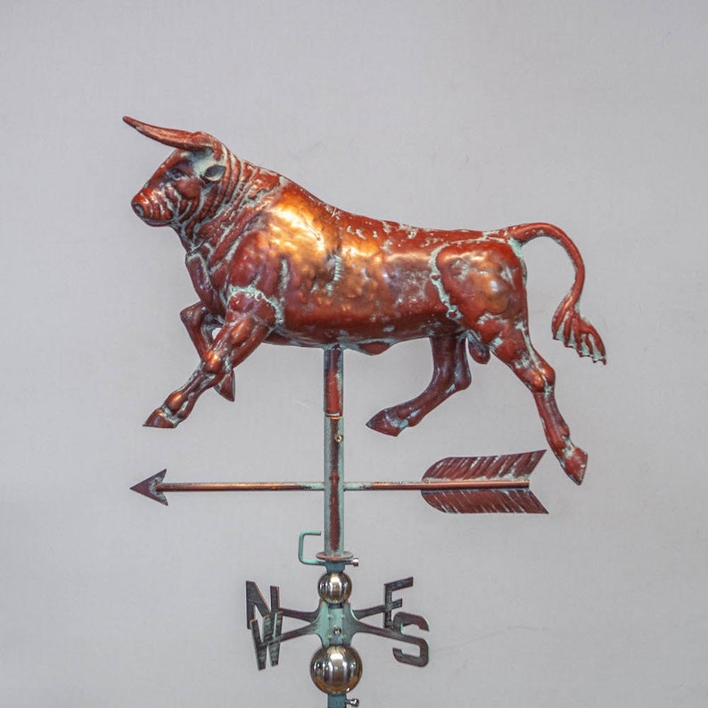 Bull Weathervane, Antique Weathervane, 3D Vintage Style, Copper Patina ...