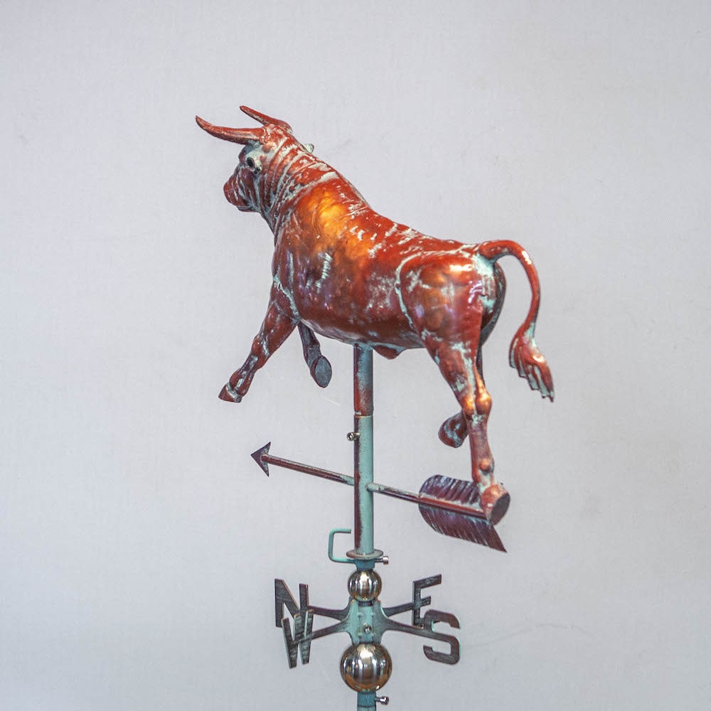 Bull Weathervane, Antique Weathervane, 3D Vintage Style, Copper Patina ...