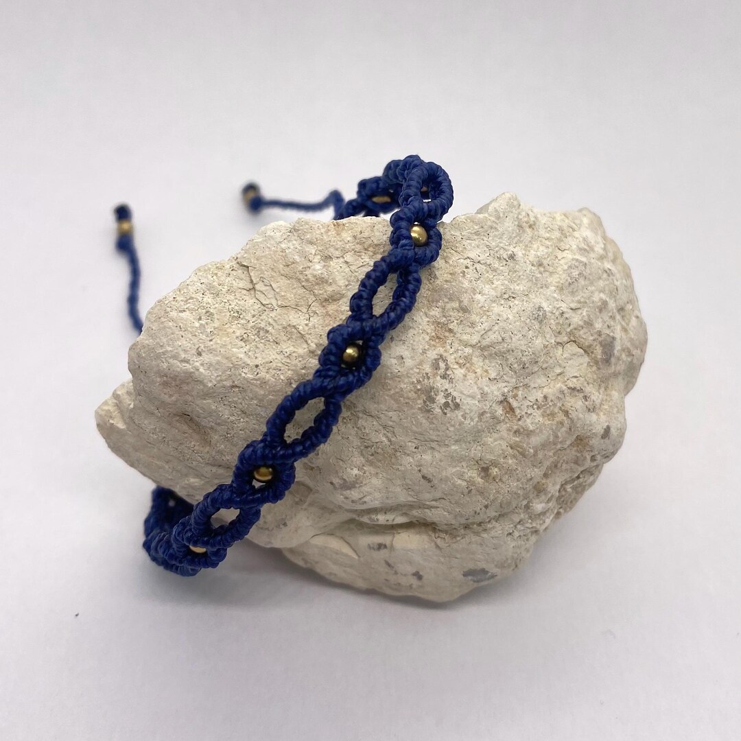 Bunga Navy Handmade Colorful Macrame Bracelet With Golden Brass Beads ...