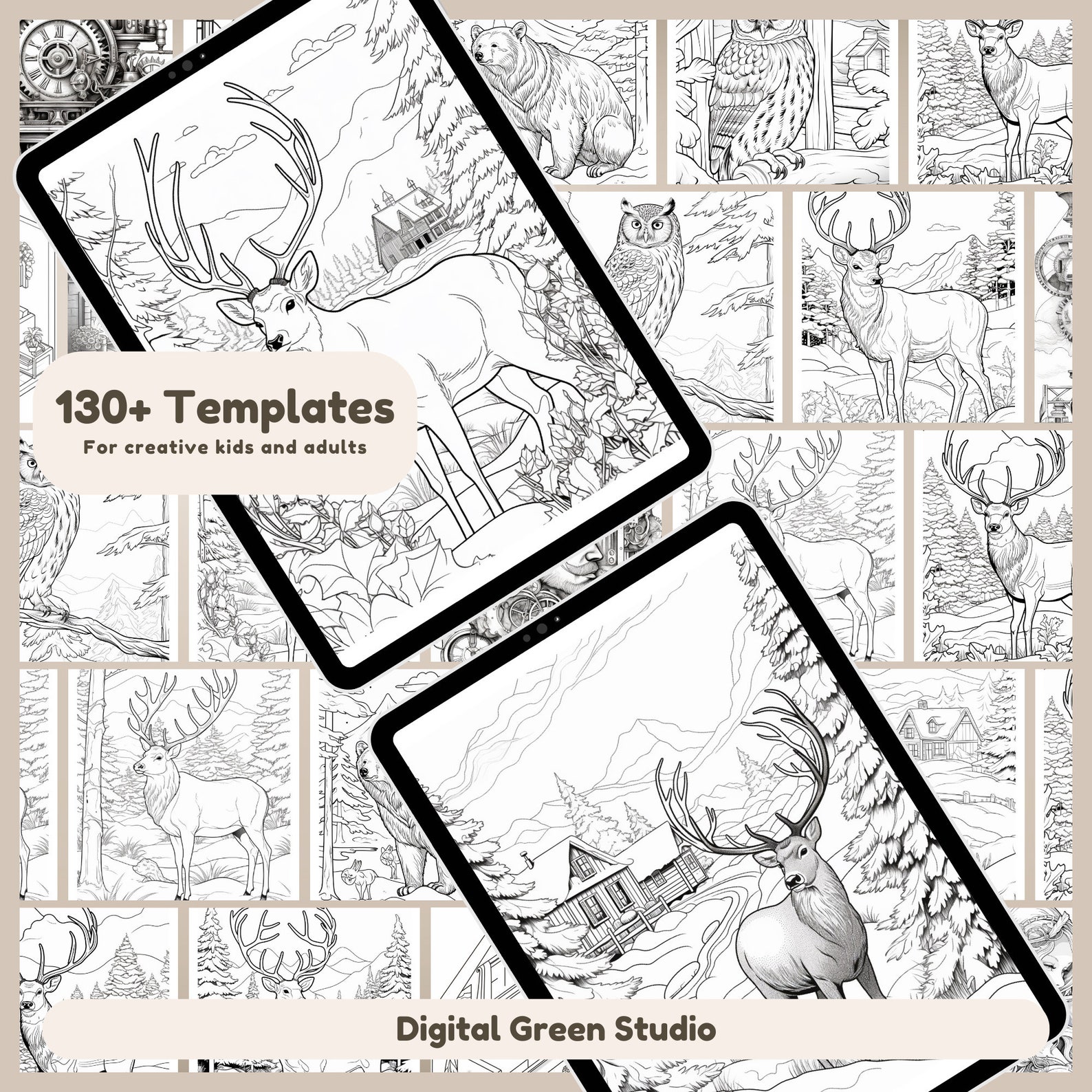 130 Winter Animals Coloring Pages,kids and Adult Coloring Book, Simple ...