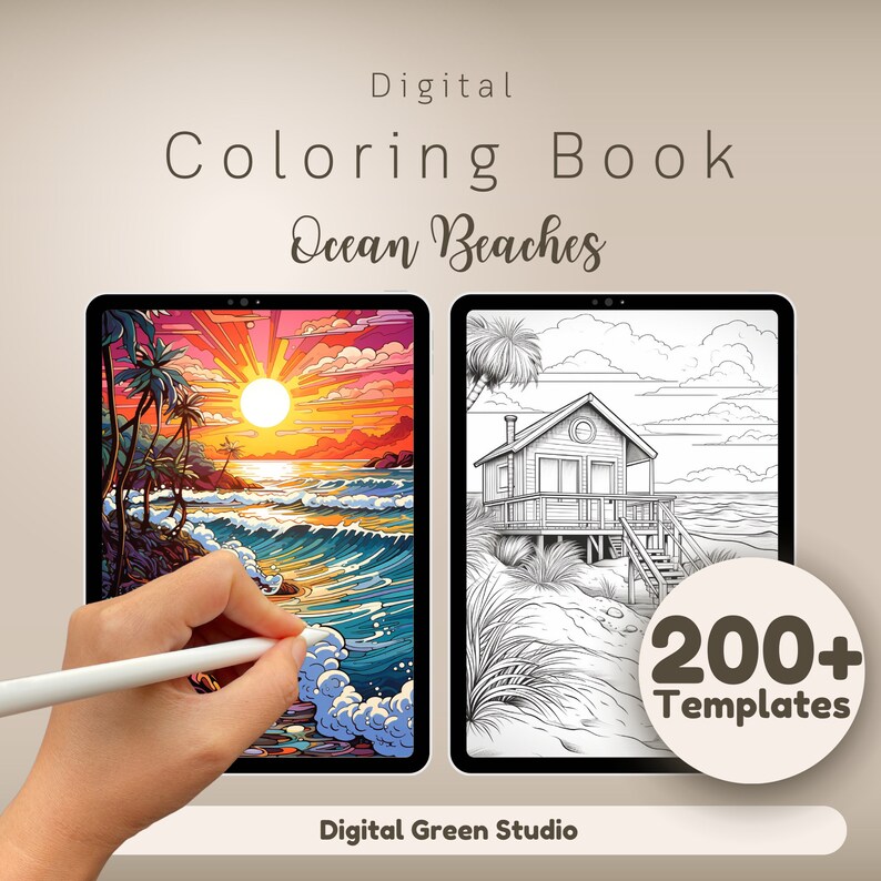 200+ Ocean Beaches Coloring Pages, Adult Coloring Book, Beach Designs ...