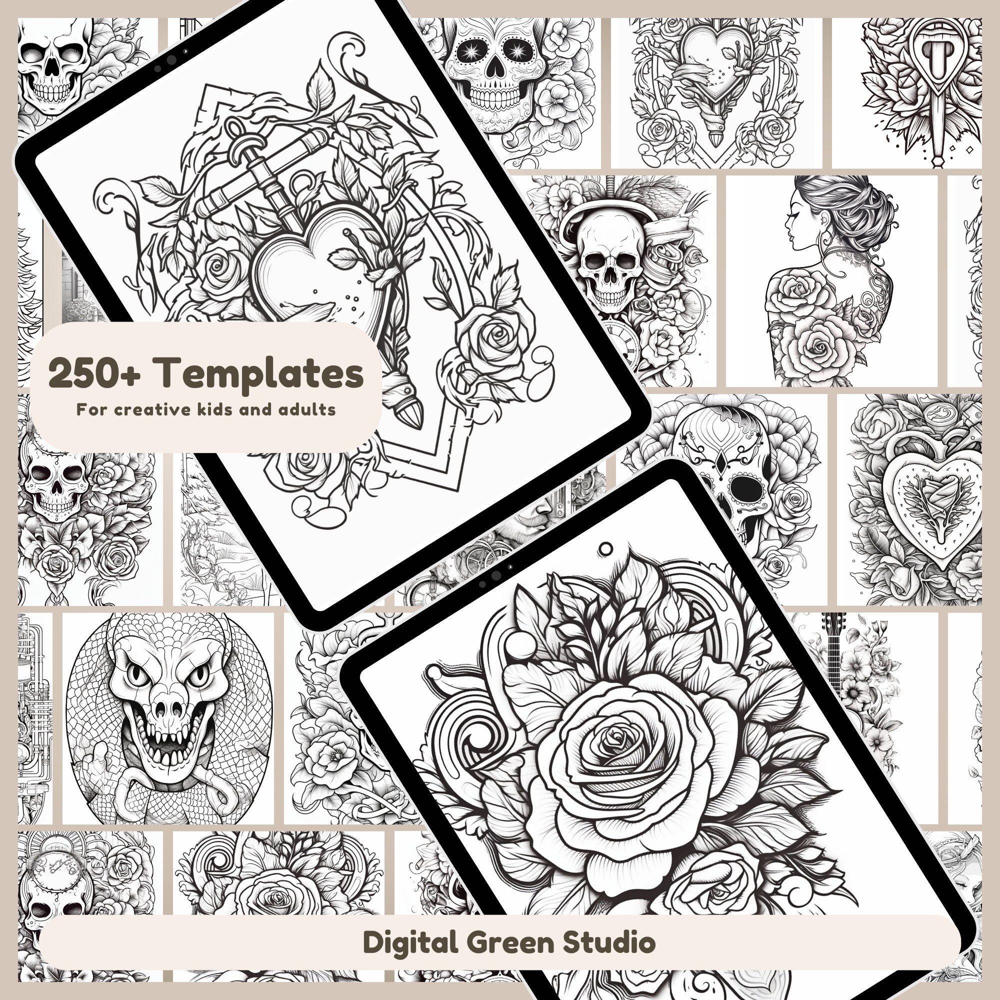 250+ Tattoos Coloring Pages, Tattoos Adult Coloring Book, Tattoo ...