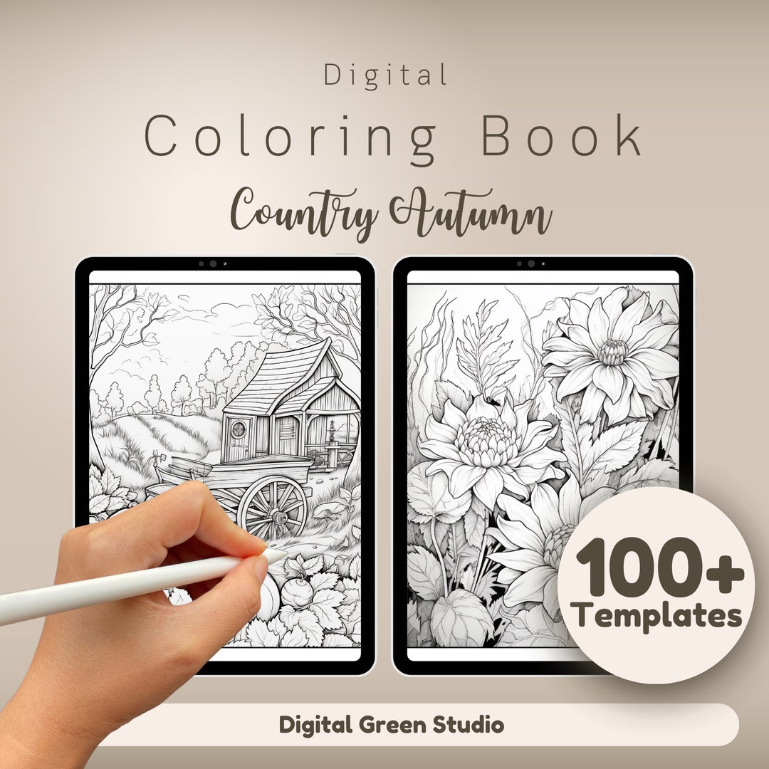 100 + Coloring Pages, Country Autumn Adult Coloring Book, Simple Autumn ...