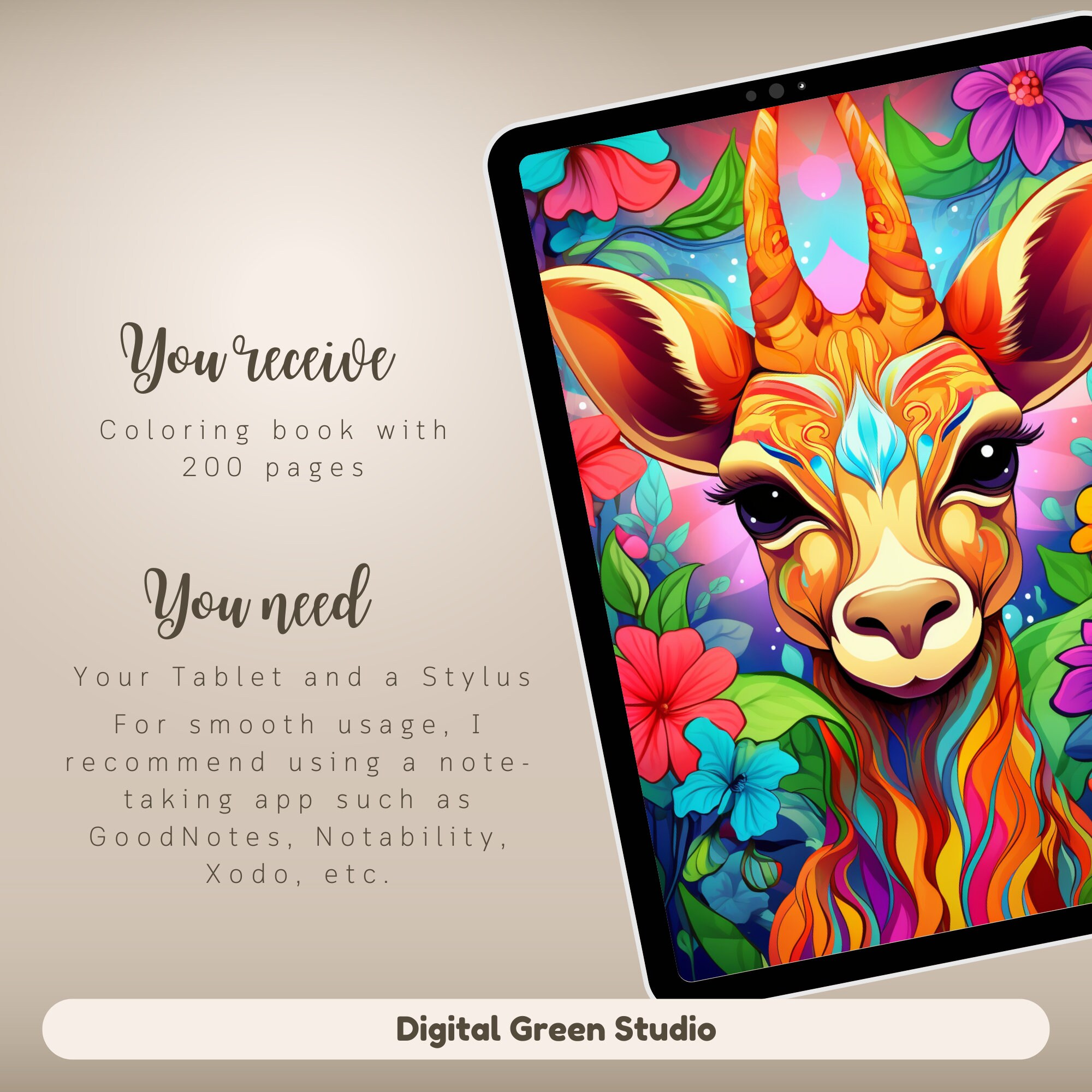 200 Floral Safari Animal Coloring Book Pages, Adult & Kids Coloring ...