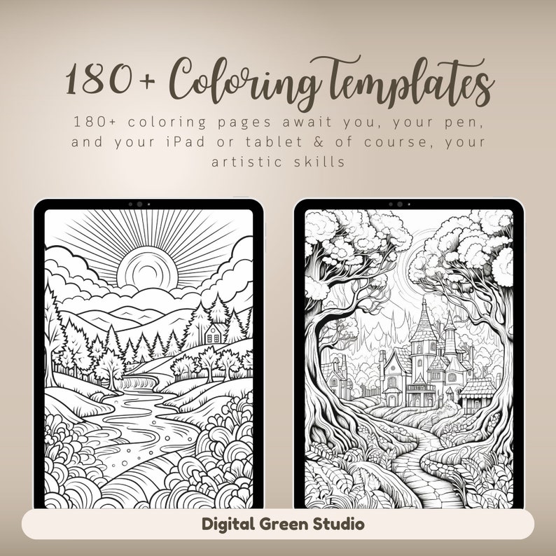 180+ Calming Landscapes Coloring Pages, Adult Coloring Book, Landscapes ...