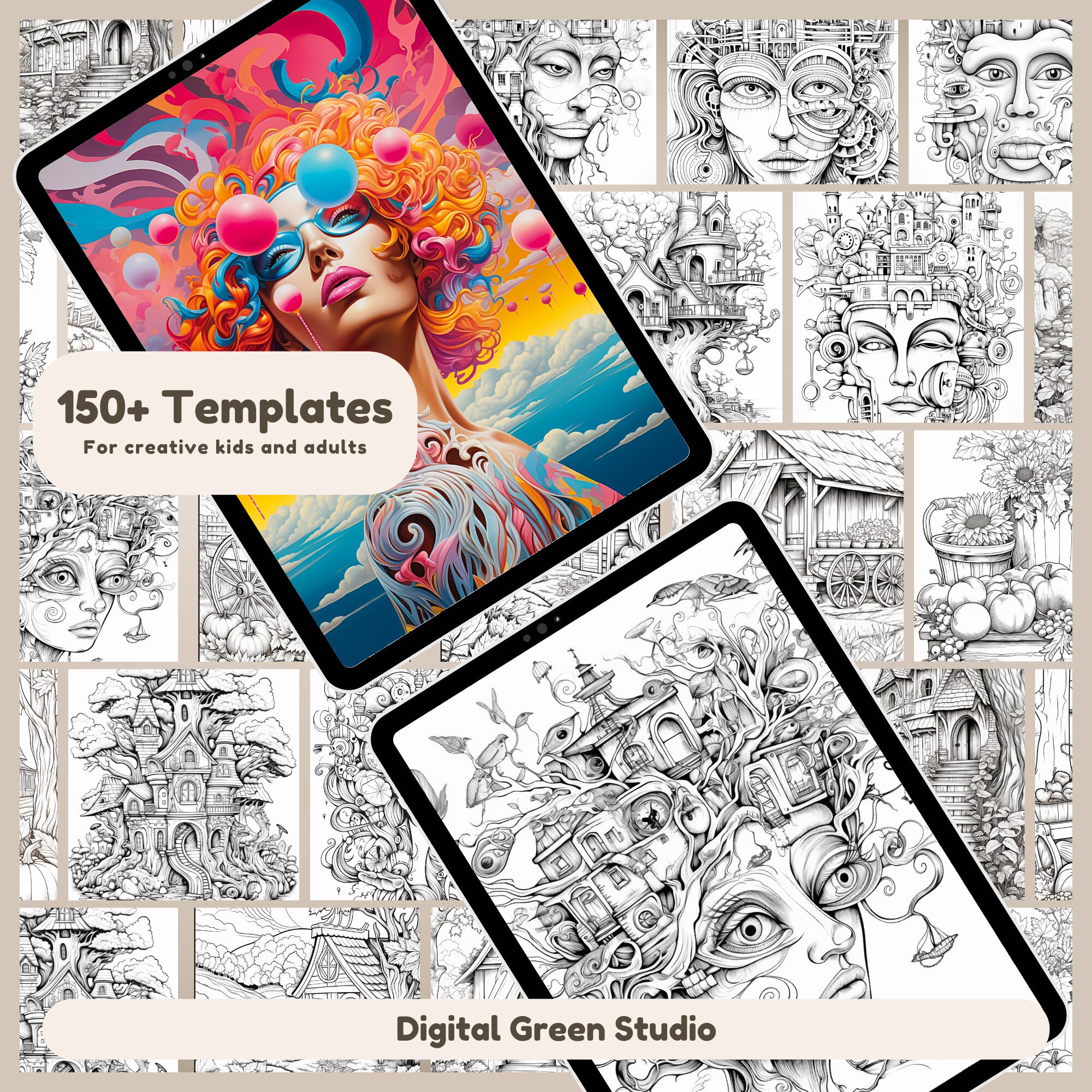 150 + Surrealism Coloring Pages, Adult Coloring Therapy Book ...