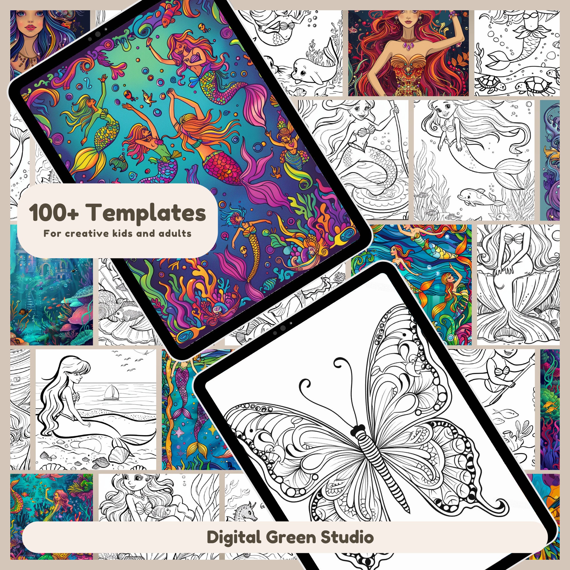 100+ Mermaids Coloring Pages, Magical Coloring Book for Adult & Kids ...