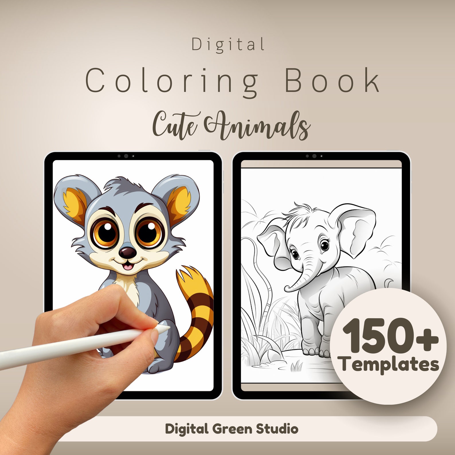 150 Cute Animals Coloring Pages, Adult & Kids Coloring Book, Big Eyes ...