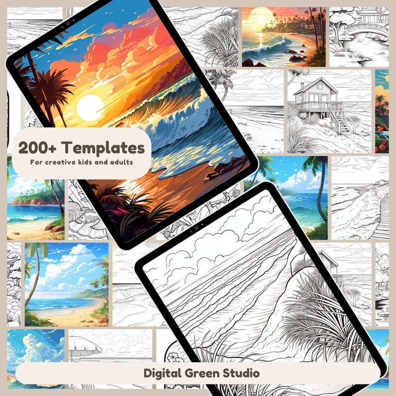 200+ Ocean Beaches Coloring Pages, Adult Coloring Book, Beach Designs ...