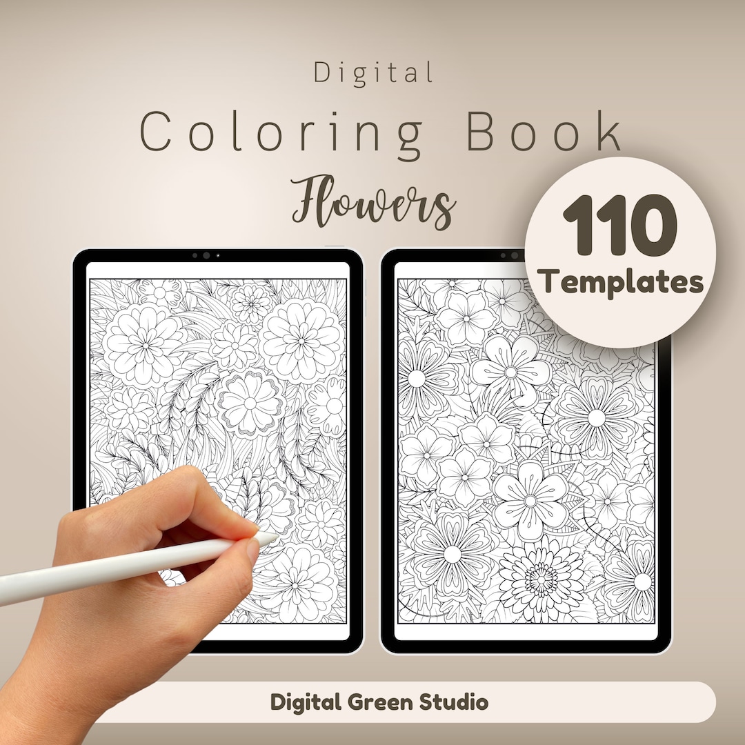 110 Flowers Coloring Pages, Flowers Adult Coloring Book, Simple Flower ...