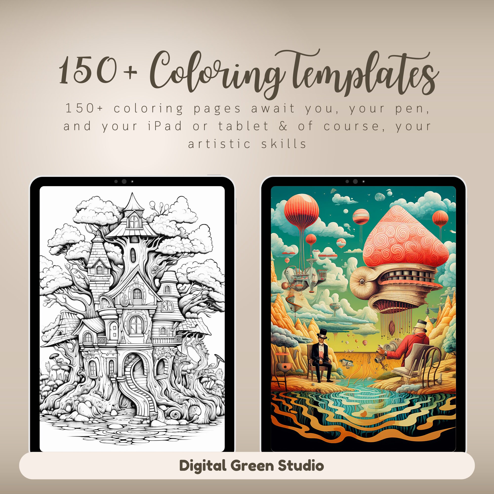 150 + Surrealism Coloring Pages, Adult Coloring Therapy Book ...