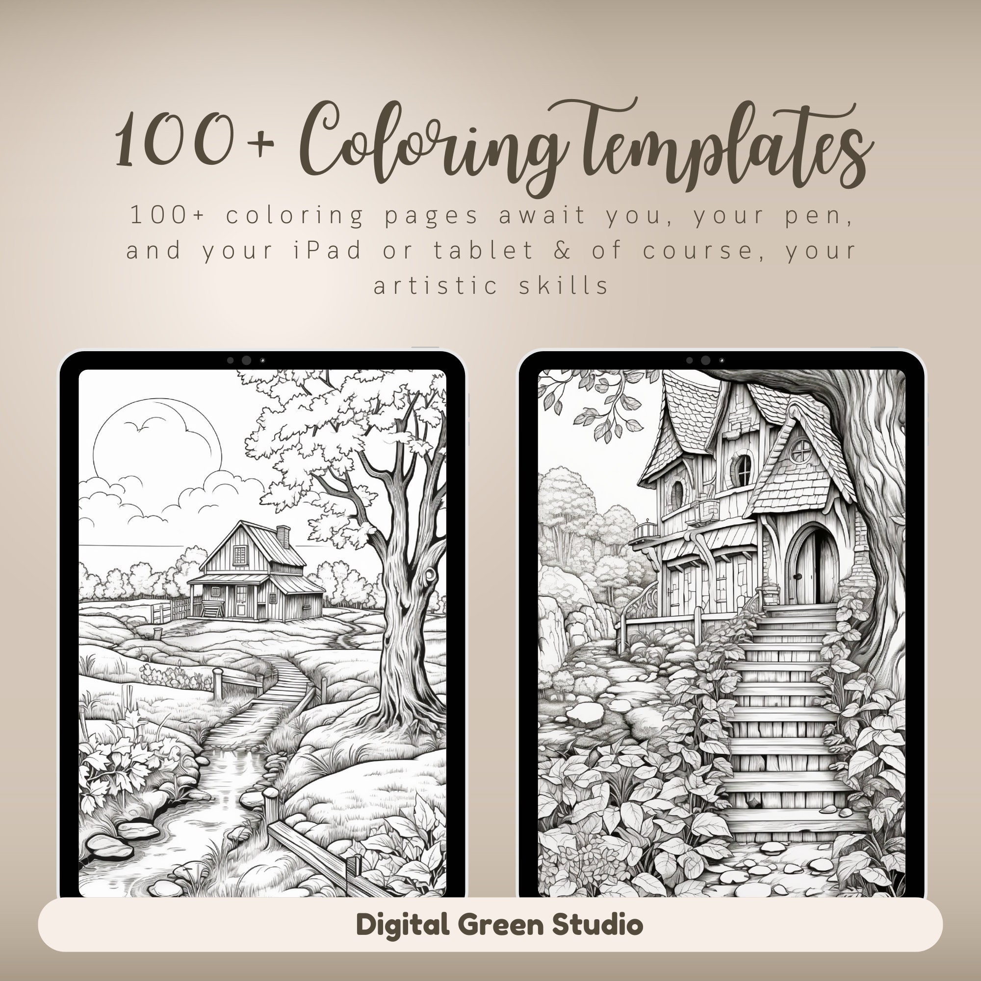 100 Coloring Pages, Autumn Adult Coloring Book, Simple Country Designs ...