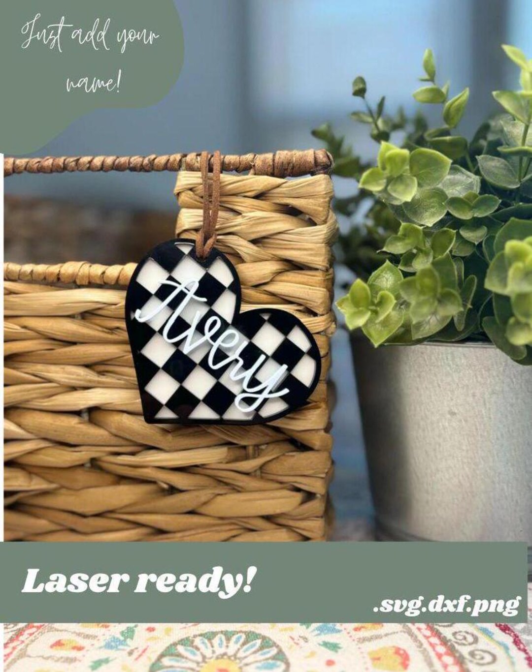 SVG Checkered Heart Keychain Name Tag Basket Tag | Dxf Svg INSTANT ...