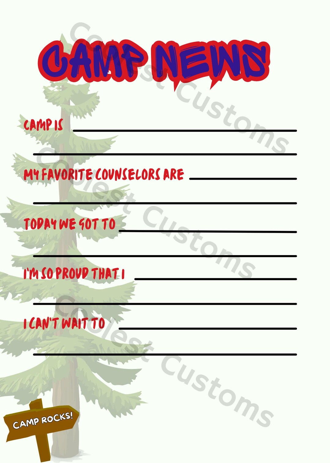 Summer Camp Fill-in-the-blanks Outdoorsytheme Stationery - Etsy