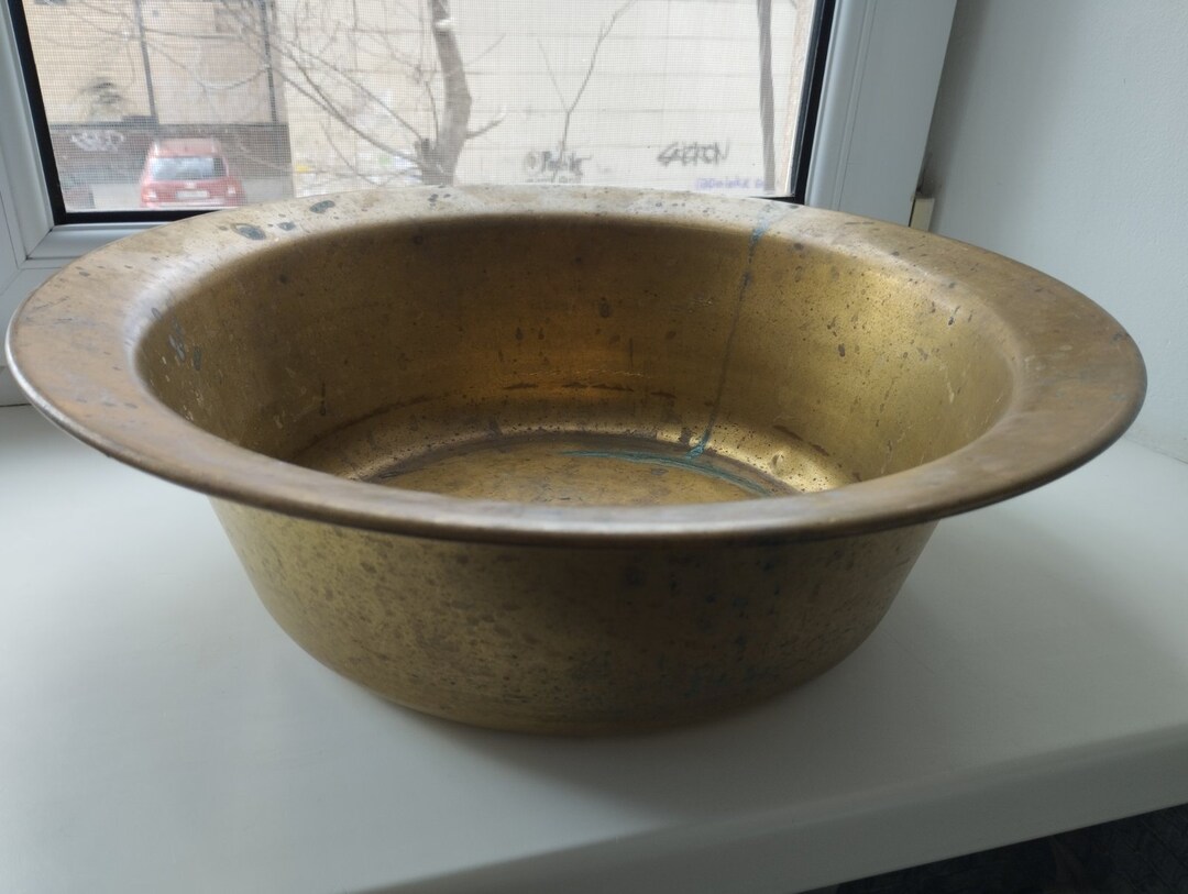 Antique Brass Sink, Large Old Brass Cauldron, Brass Decor Sink, Brass ...