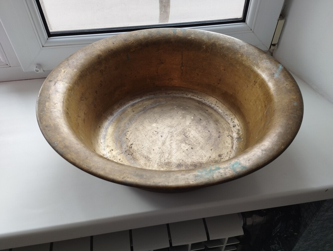 Antique Brass Sink, Large Old Brass Cauldron, Brass Sink for Decor ...