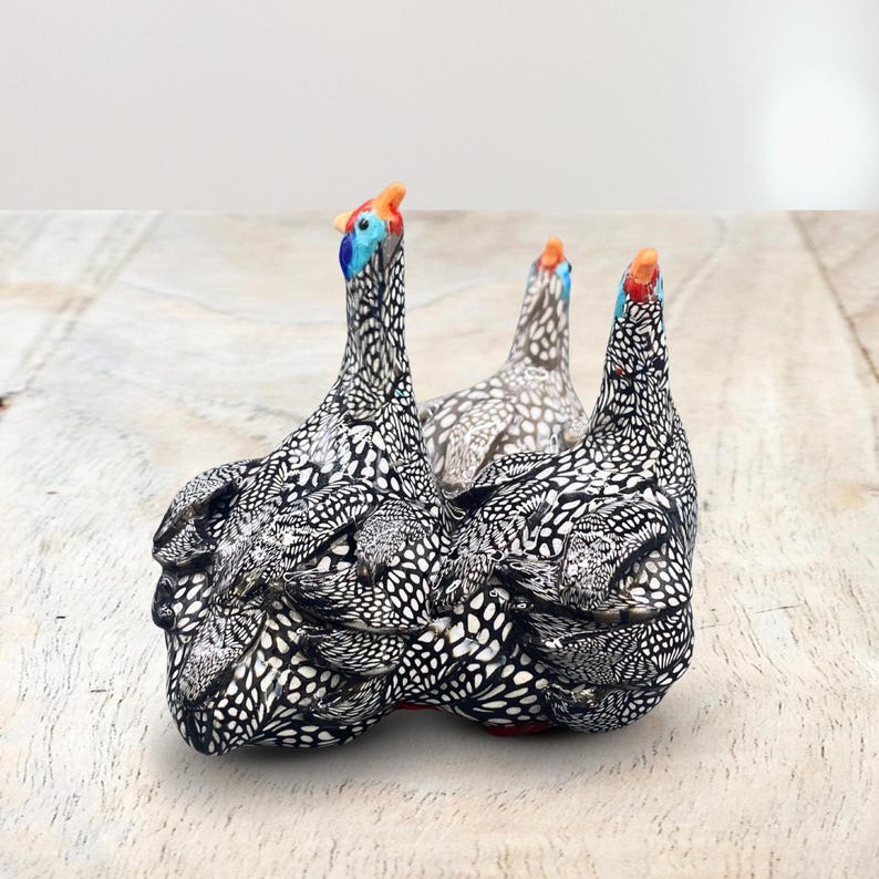 Handmade Guinea Fowl Family Sculpture: Polymer Clay Ornament - Etsy