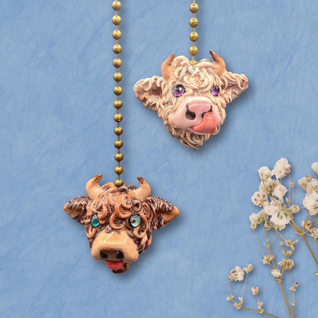 Highland Cow Fan Pulls | Polymer Clay Light Pull Chains - Etsy