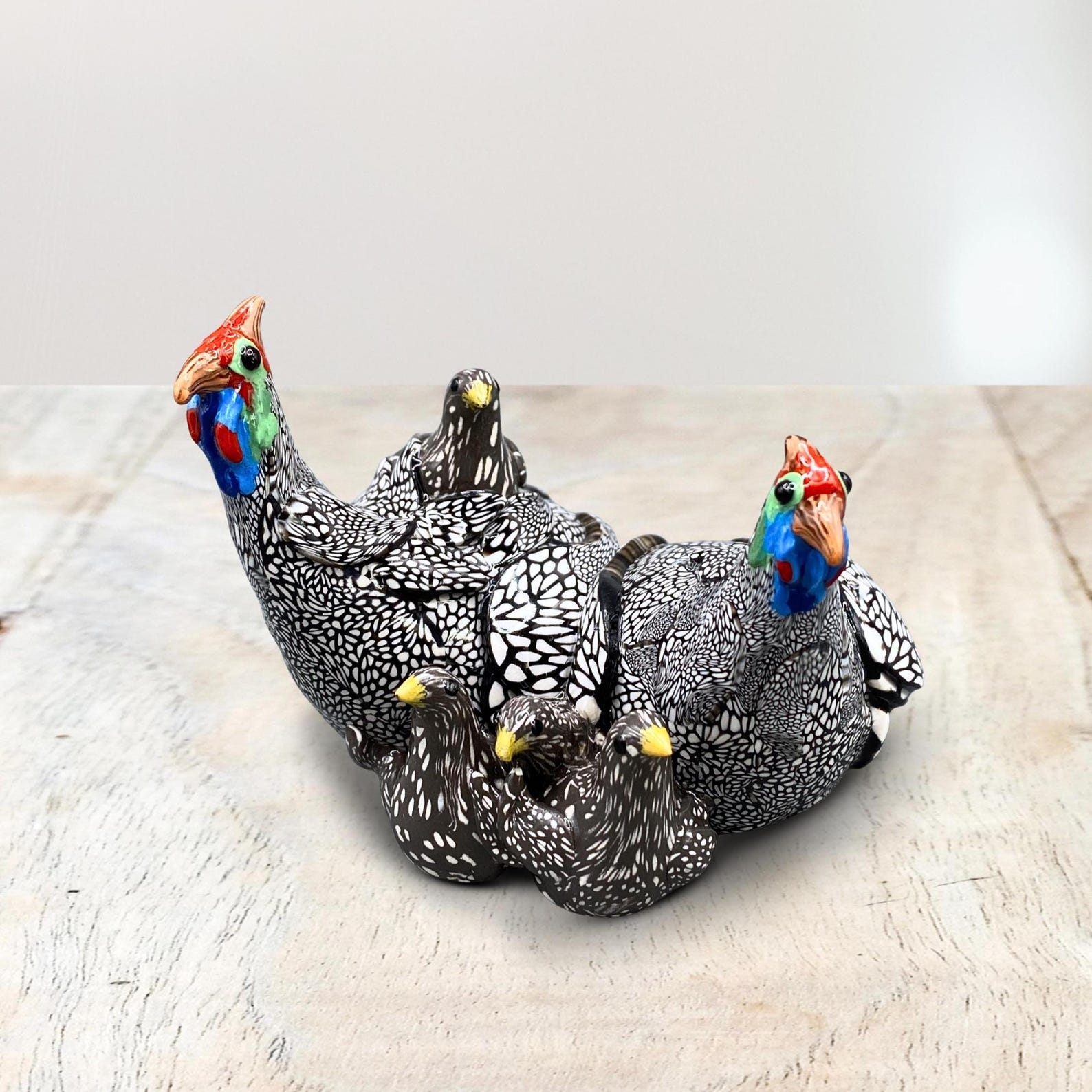 Handmade Guinea Fowl Family Sculpture: Polymer Clay Ornament - Etsy