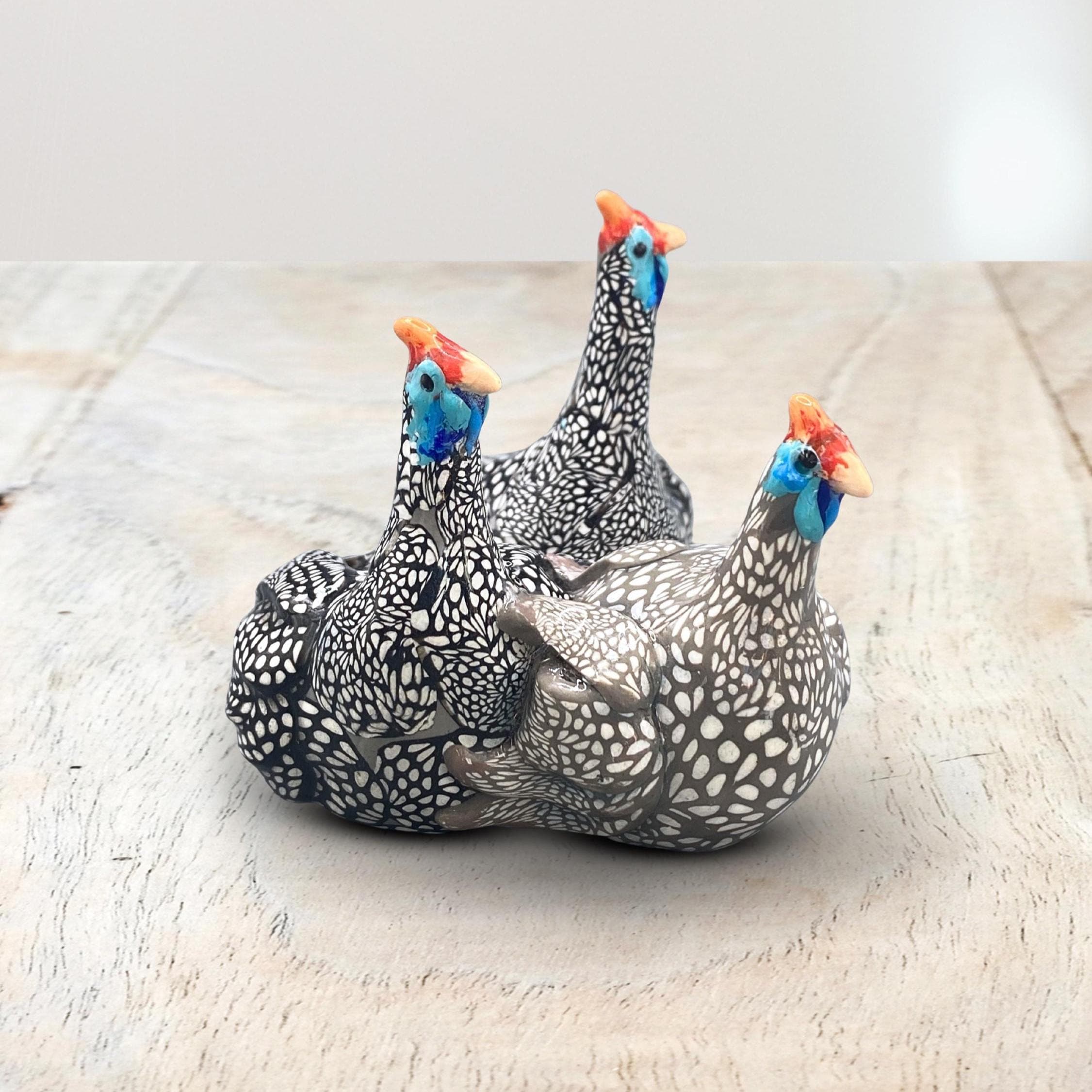 Handmade Guinea Fowl Family Sculpture: Polymer Clay Ornament - Etsy