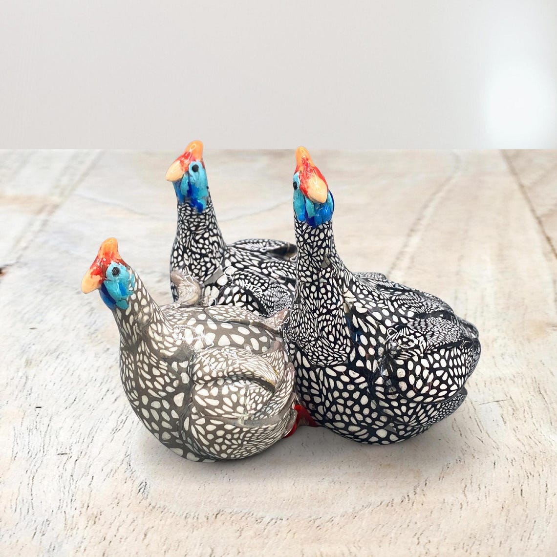 Handmade Guinea Fowl Family Sculpture: Polymer Clay Ornament - Etsy