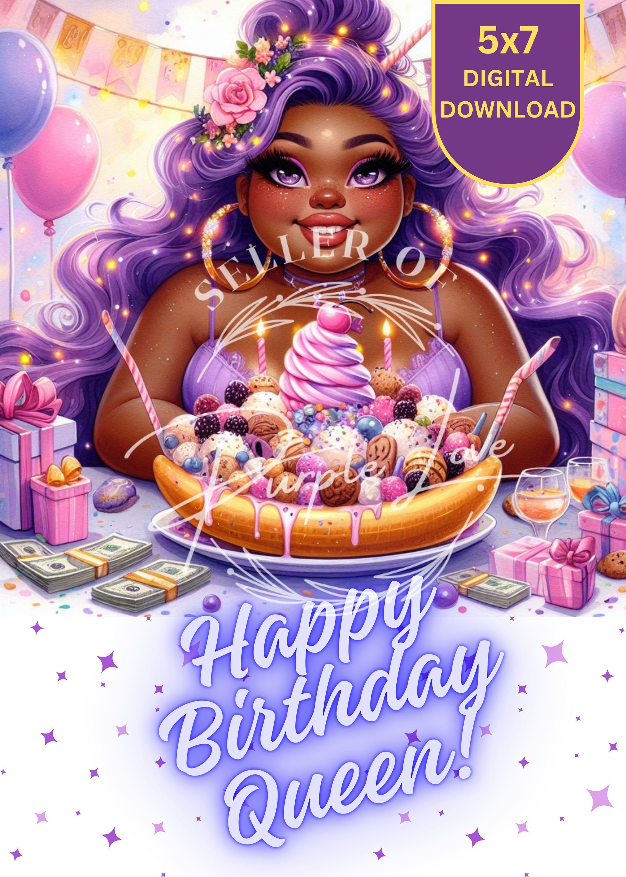 Happy Birthday Queen Digital Download Card With Insert 5x7 - Etsy
