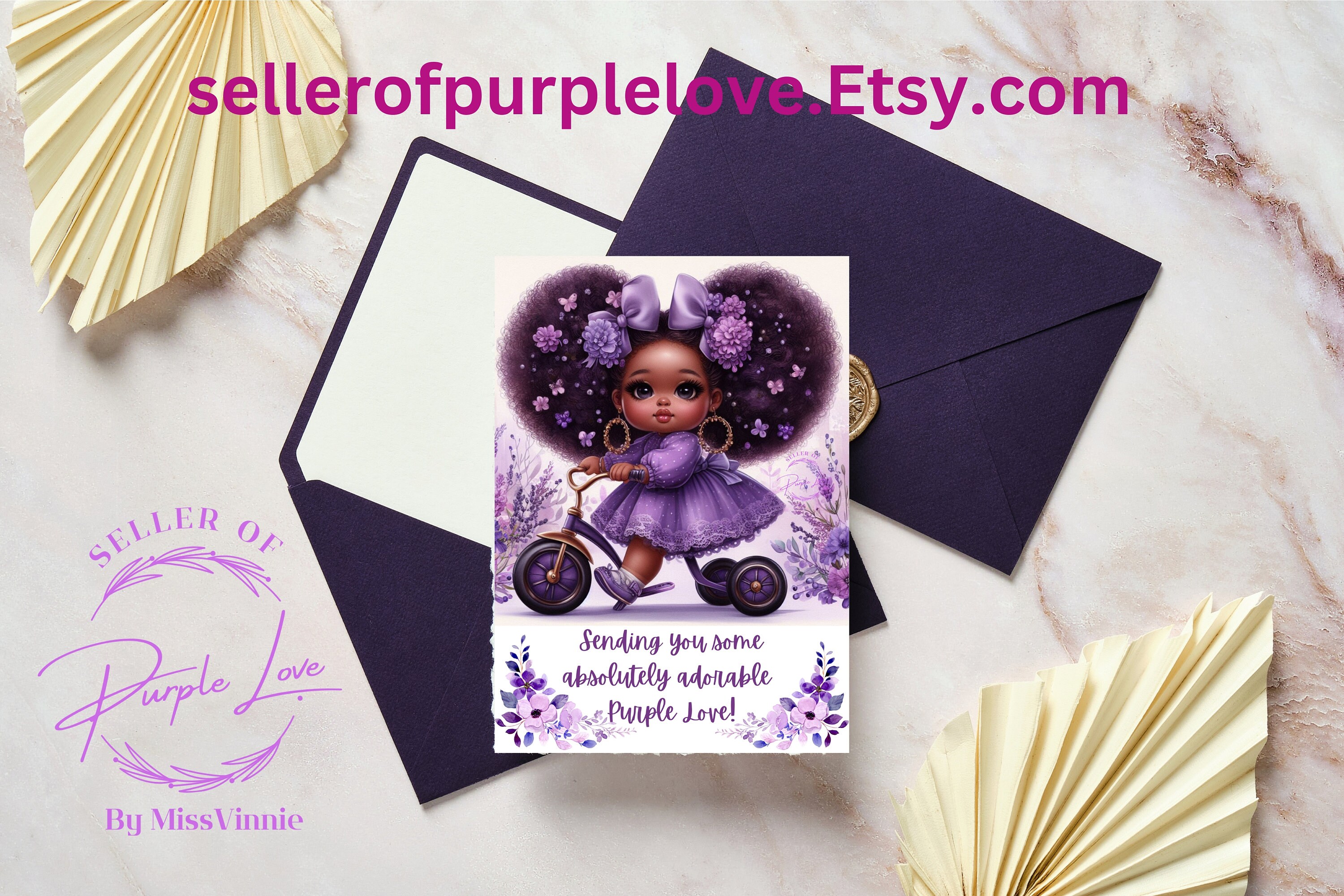 Little Purple Girl on Tricycle Digital Download 5x7 Christmas Card by Seller of Purple Love by ...