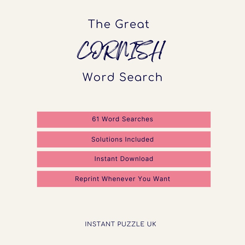 Cornish Word Search Puzzle – 61 Printable Games (digital Download) - Etsy